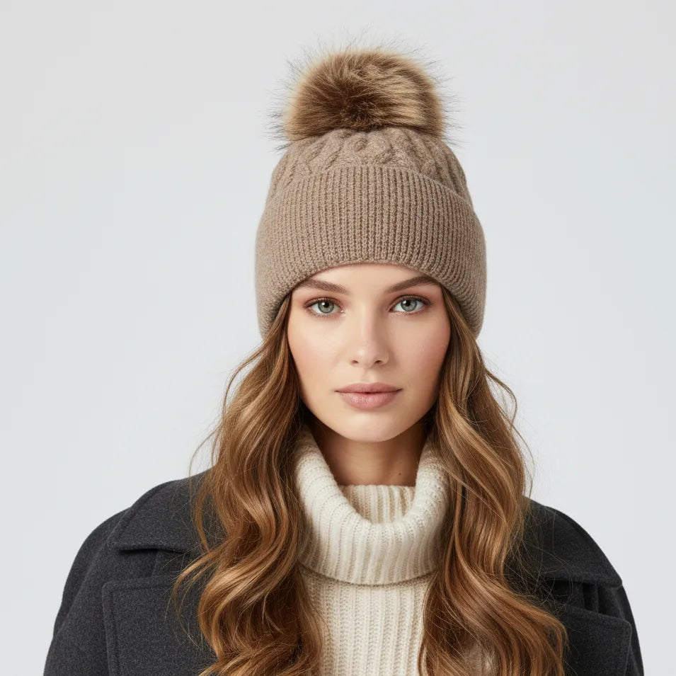 Fluff Tan Pompom Beanie – The Winter Brand